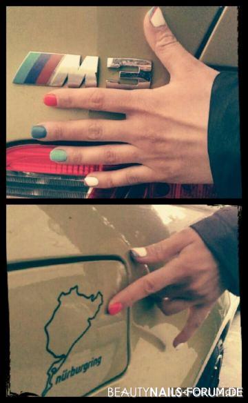 Autofan Nailart in BMW M3 Farben Nageldesign